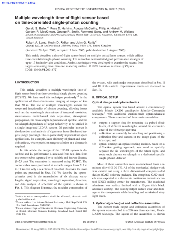(PDF) Multi-Wavelength Time-of-Flight Sensor Using Photon Counting