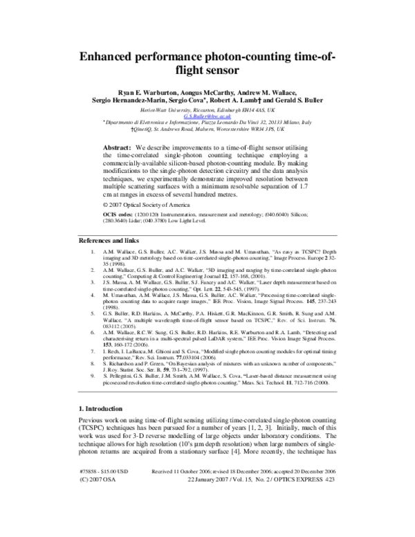 Pdf Enhanced Performance Photon Counting Time Of Flight Sensor