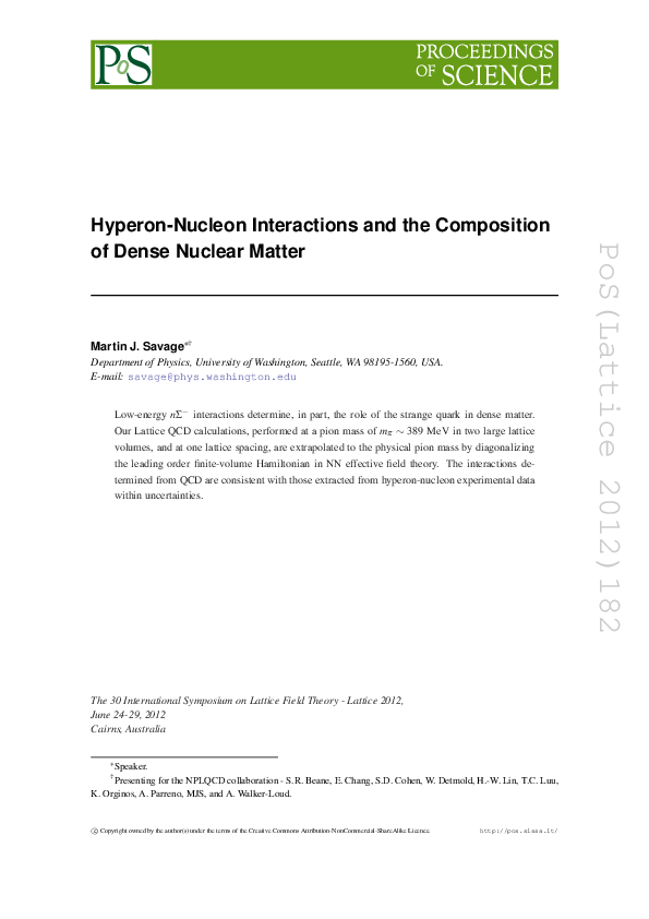 (PDF) Hyperon-Nucleon Interactions and the Composition of Dense Nuclear ...