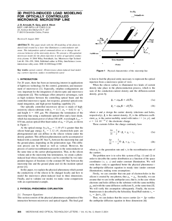 (PDF) 3D photo‐induced load modeling for optically controlled microwave microstrip line