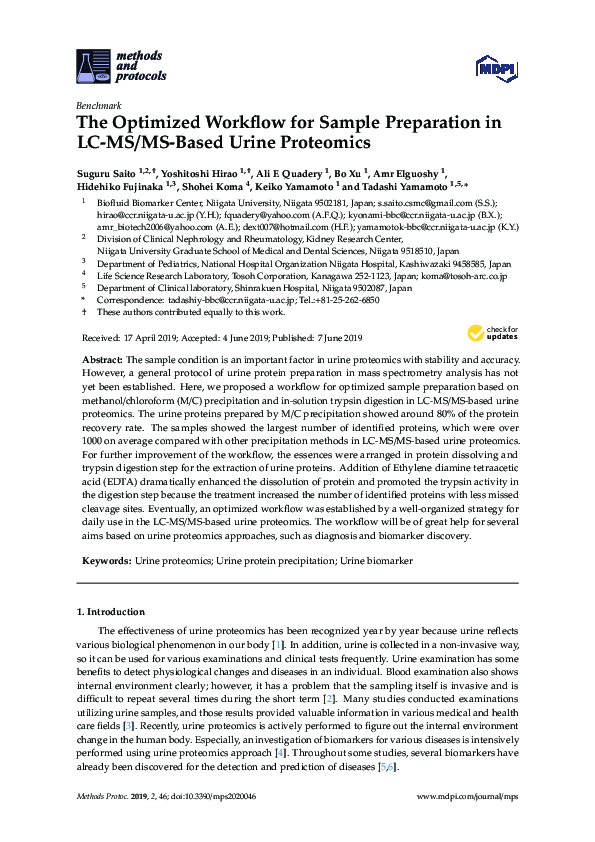 (PDF) The Optimized Workflow for Sample Preparation in LC-MS/MS-Based ...