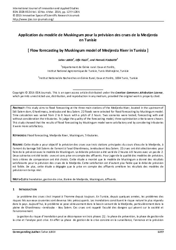 (PDF) Flow forecasting by Muskingum model of Medjerda River in Tunisia