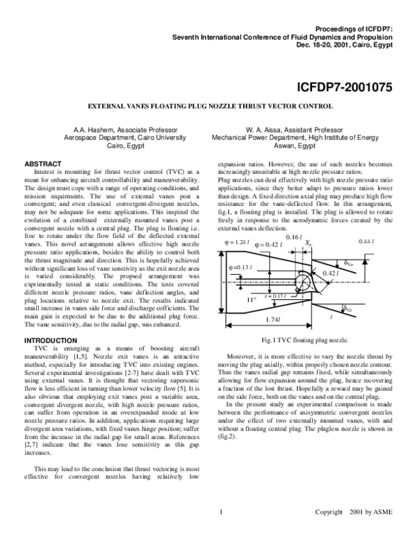 (PDF) External Vanes Floating Plug Nozzle Thrust Vector Control | Walid ...