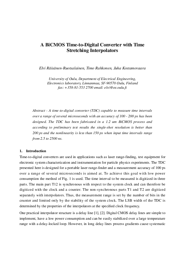 (PDF) A BiCMOS time-to-digital converter with time stretching interpolators