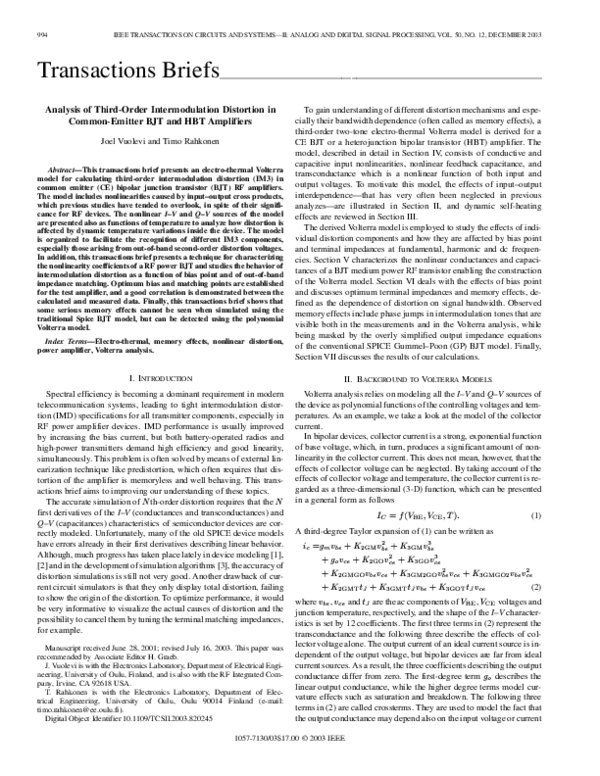 Pdf Analysis Of Third Order Intermodulation Distortion In Common
