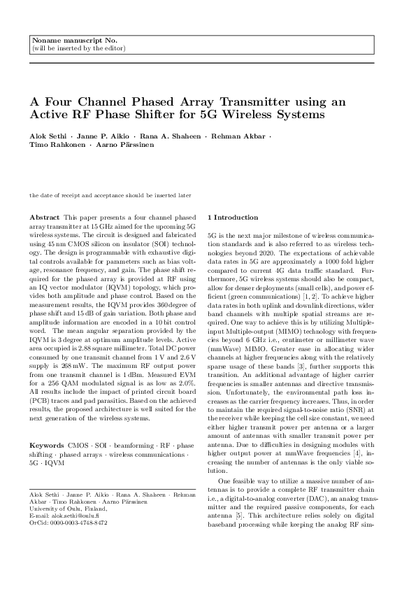 (PDF) A four channel phased array transmitter using an active RF phase ...