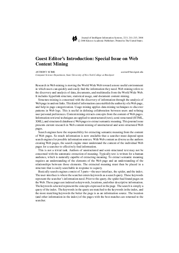 (PDF) Guest Editor's Introduction: Special Issue on Web Content Mining