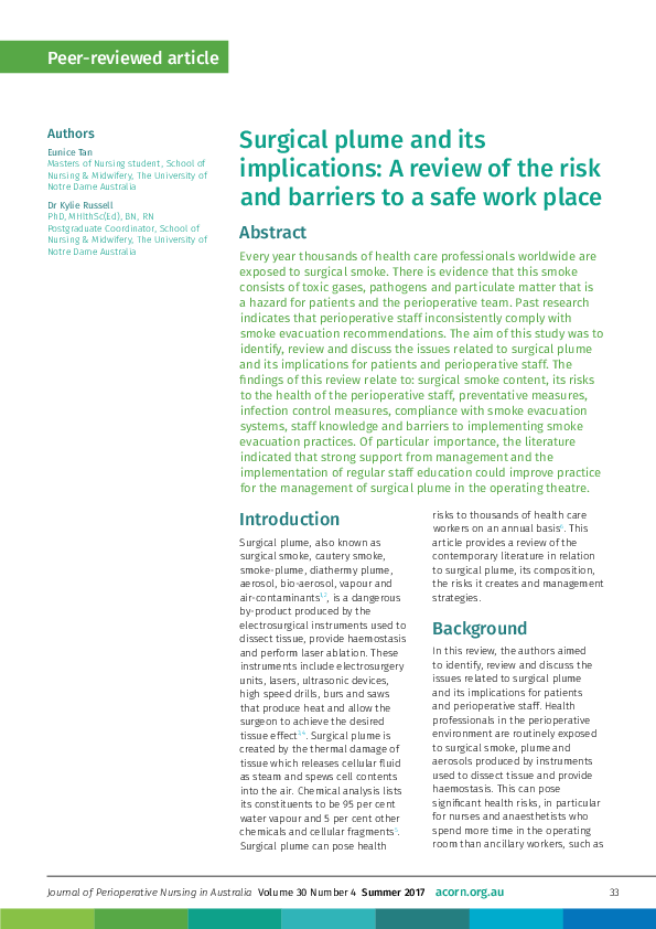 (PDF) Surgical plume and its implications: A review of the risk and ...