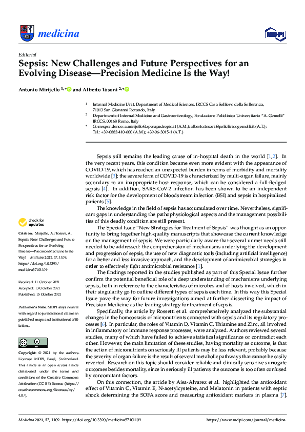 Pdf Sepsis New Challenges And Future Perspectives For An Evolving