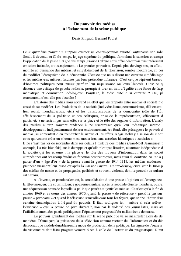 (PDF) Du pouvoir des médias à l'éclatement de la scène publique