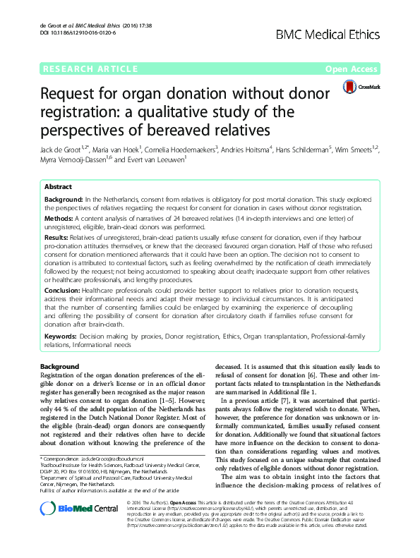 (PDF) When are bereaved family members approached for consent to organ ...