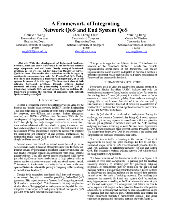 Pdf A Framework Of Integrating Network Qos And End System Qos
