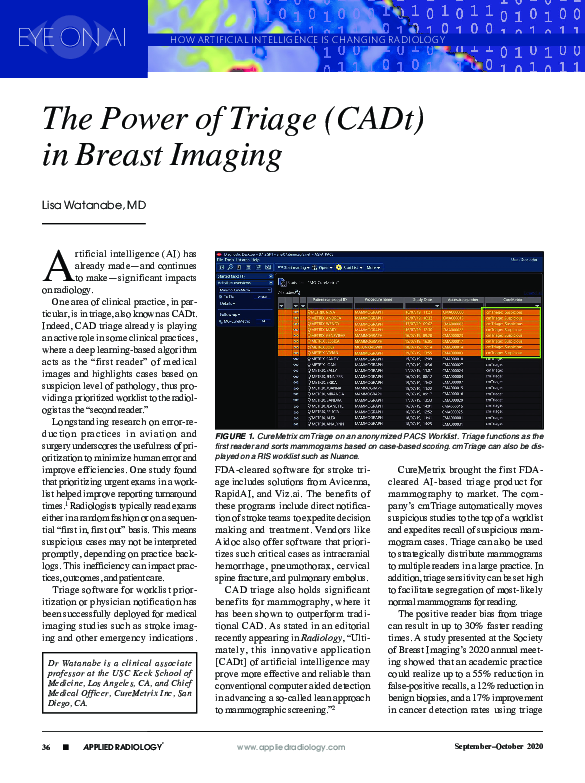 (PDF) The Power of Triage (CADt) in Breast Imaging | Alyssa T Watanabe ...