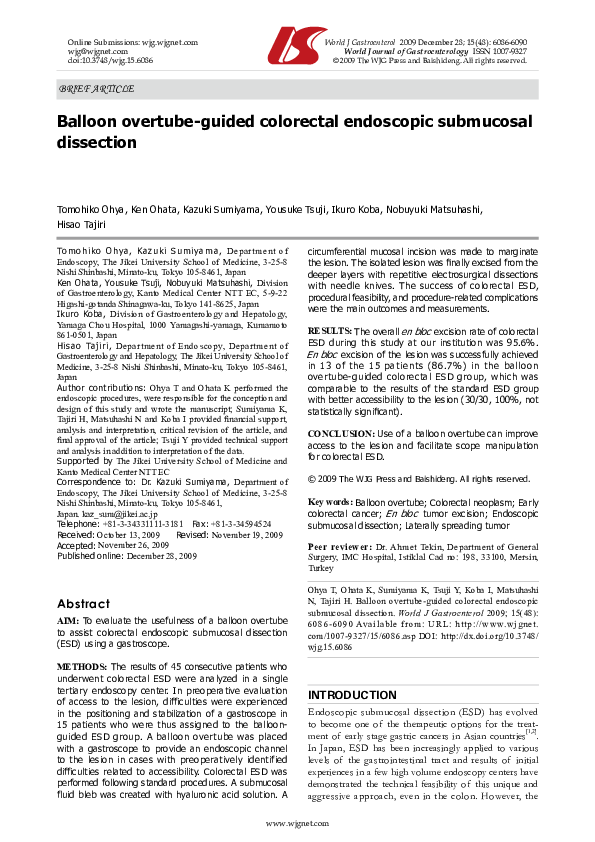(PDF) Balloon overtube-guided colorectal endoscopic submucosal dissection