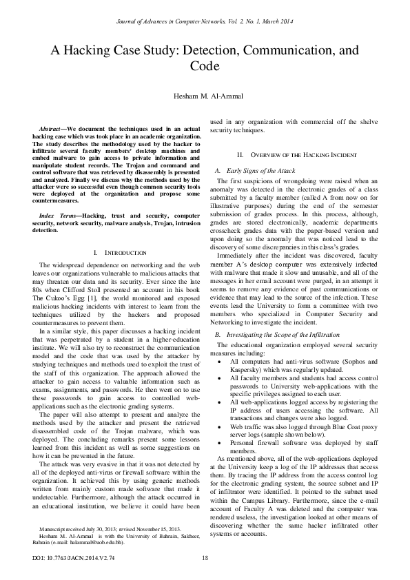 (PDF) A Hacking Case Study: Detection, Communication, and Code | Hesham ...
