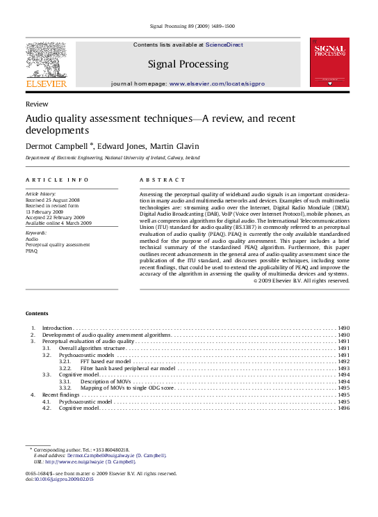 (PDF) Audio quality assessment techniques—A review, and recent developments