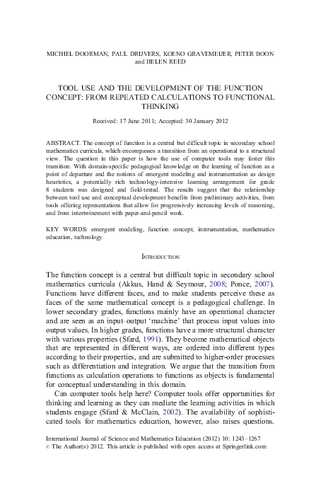 (PDF) Tool Use and the Development of the Function Concept: From Repeated Calculations to ...