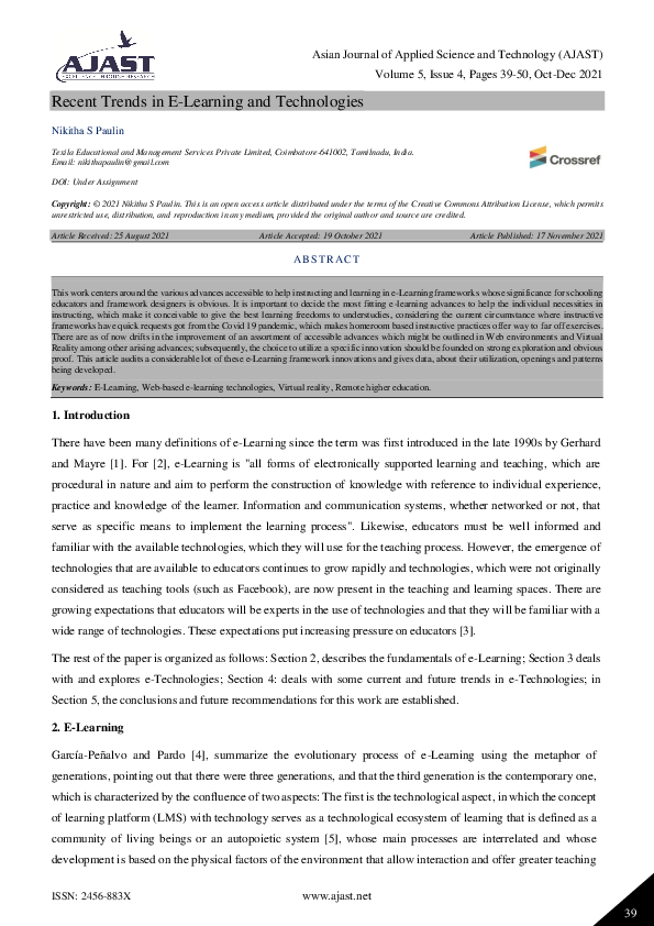 (PDF) Recent Trends in E-Learning and Technologies