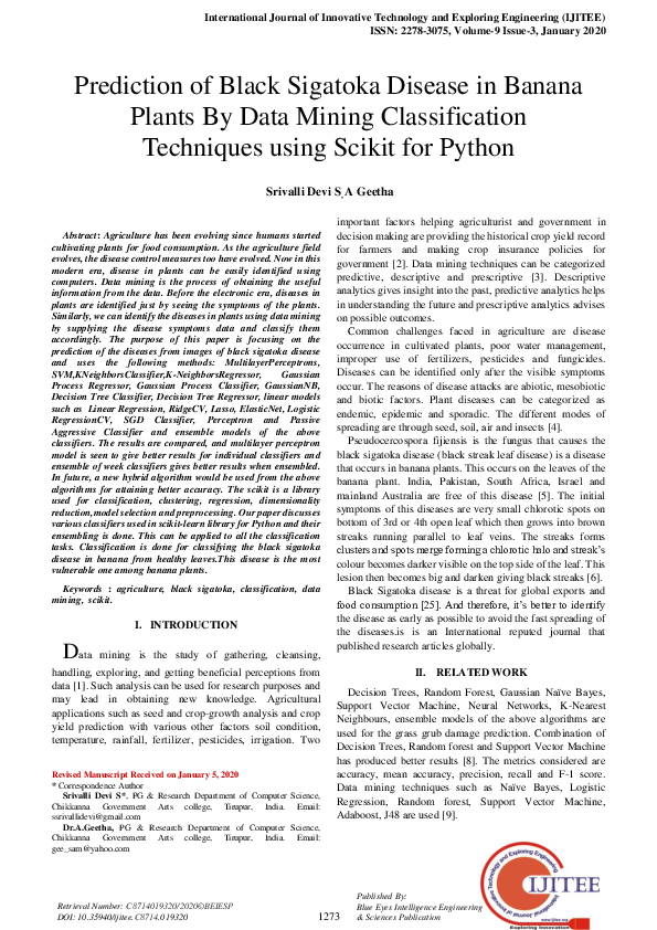 (PDF) Prediction of Black Sigatoka Disease in Banana Plants By Data Mining Classification ...