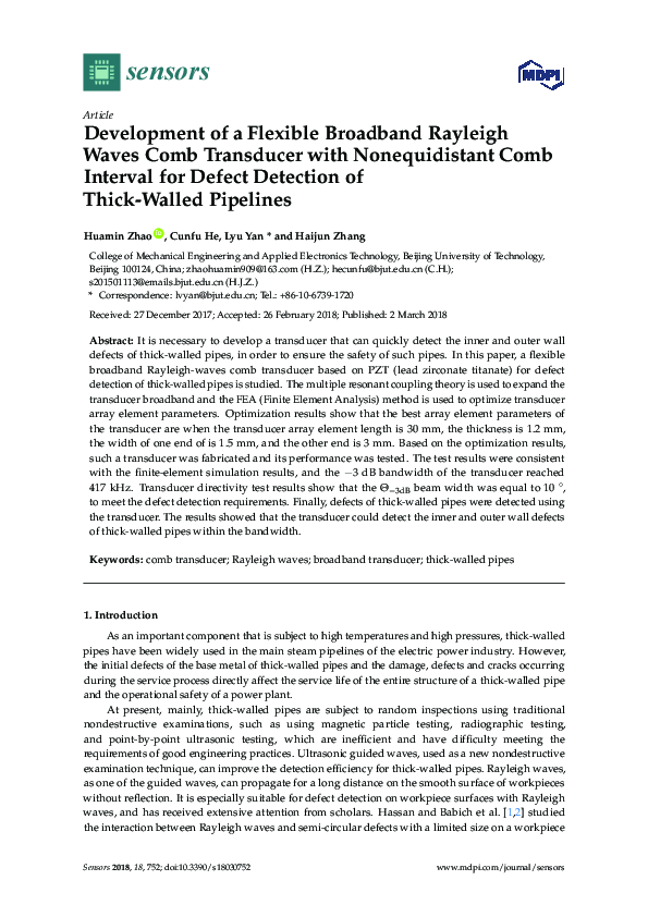 Pdf Development Of A Flexible Broadband Rayleigh Waves Comb