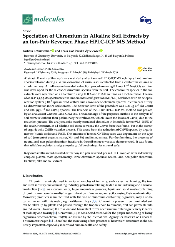 (PDF) Speciation of Chromium in Alkaline Soil Extracts by an Ion-Pair Reversed Phase HPLC-ICP MS ...