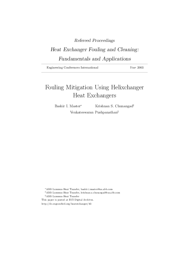 (PDF) Fouling Mitigation Using Helixchanger Heat Exchangers