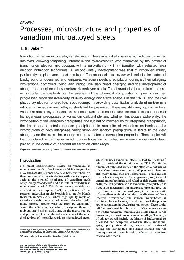 (PDF) Processes, microstructure and properties of vanadium microalloyed steels