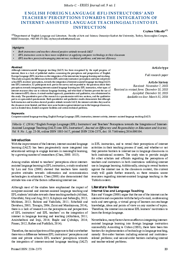 (PDF) English Foreign Language (Efl) Instructors’ and Teachers ...