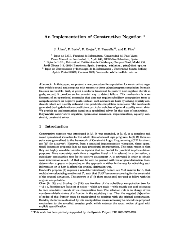 (PDF) An Implementation of Constructive Negation⋆