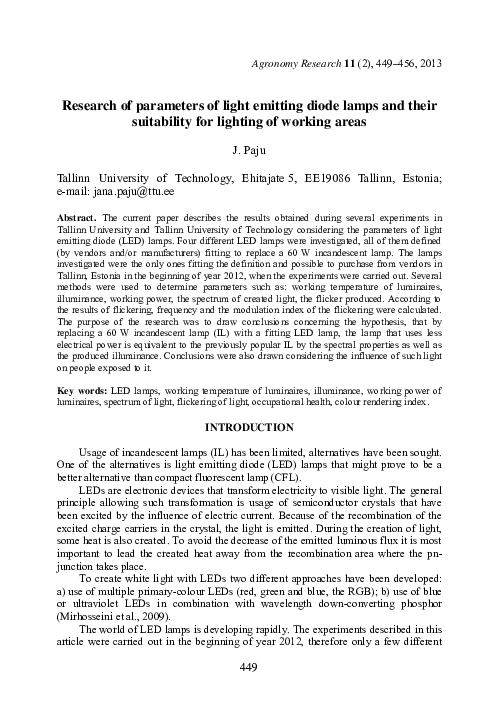(PDF) Research of parameters of light emitting diode lamps and their ...