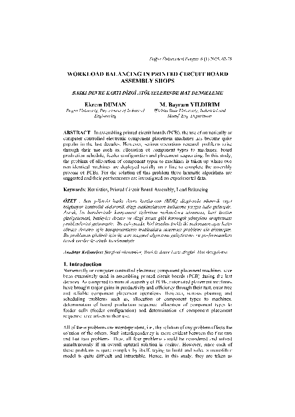 (PDF) Workload balancing in printed circuit board assembly