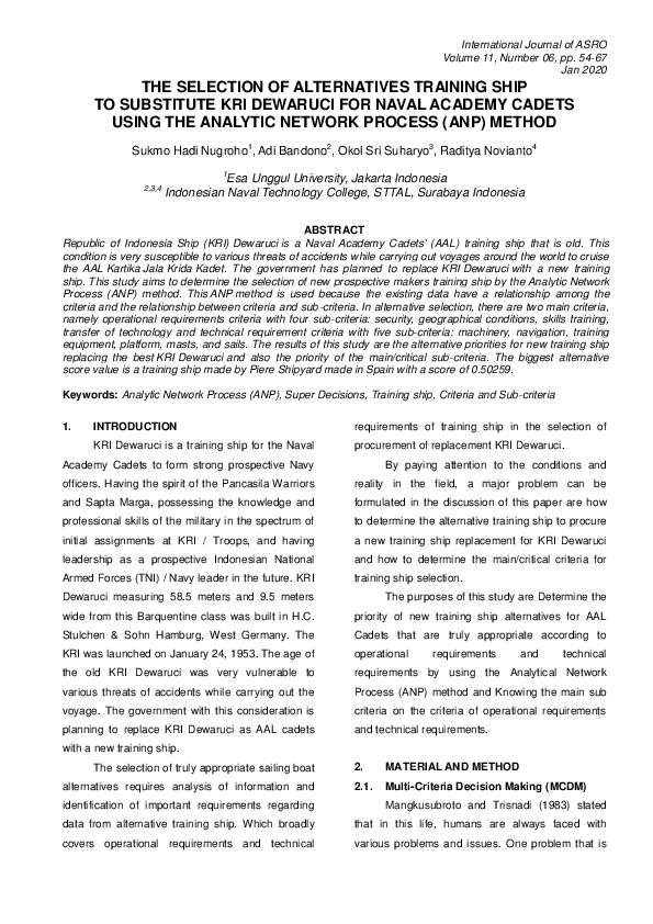 (PDF) The Selection of Alternatives Training Ship to Substitute Kri Dewaruci for Naval Academy ...