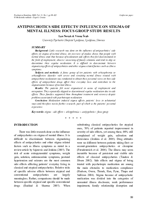 (PDF) Antipsychotics side effects' influence on stigma of mental ...