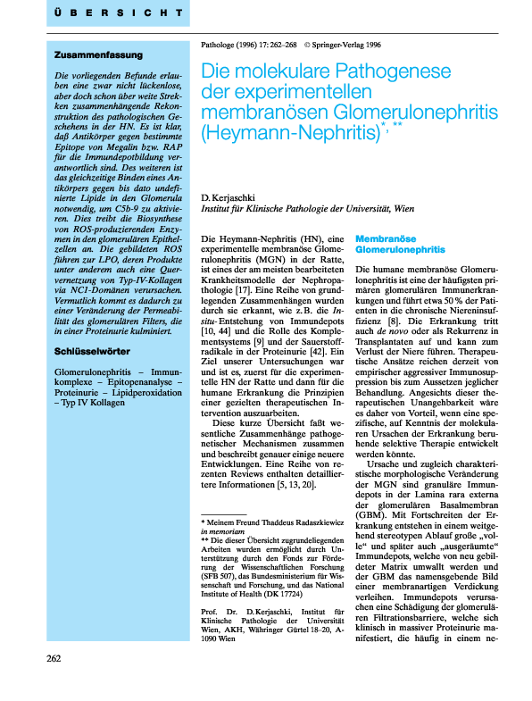 (PDF) Die molekulare Pathogenese der experimentellen membranösen ...