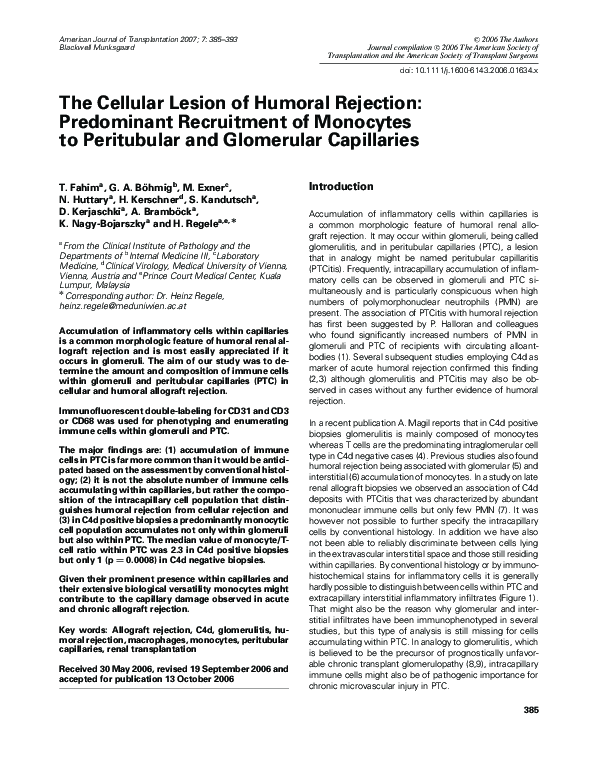 (PDF) The Cellular Lesion of Humoral Rejection: Predominant Recruitment ...