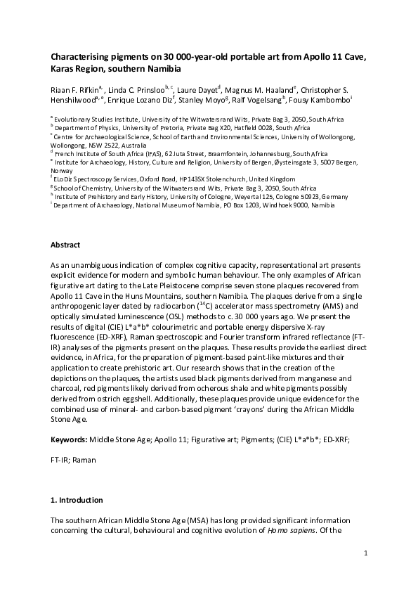 (PDF) Characterising pigments on 30000-year-old portable art from ...
