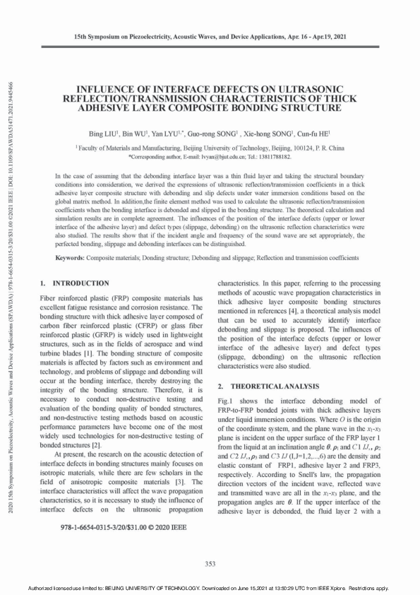 (PDF) Influence Of Interface Defects on Ultrasonic Reflection ...