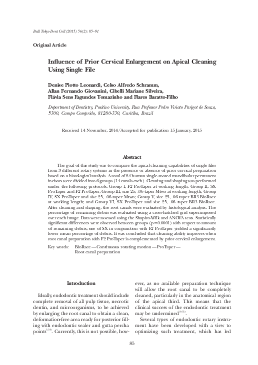 (PDF) Influence of Prior Cervical Enlargement on Apical Cleaning Using ...