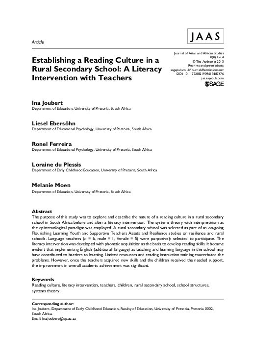 (PDF) Establishing a Reading Culture in a Rural Secondary School: A ...