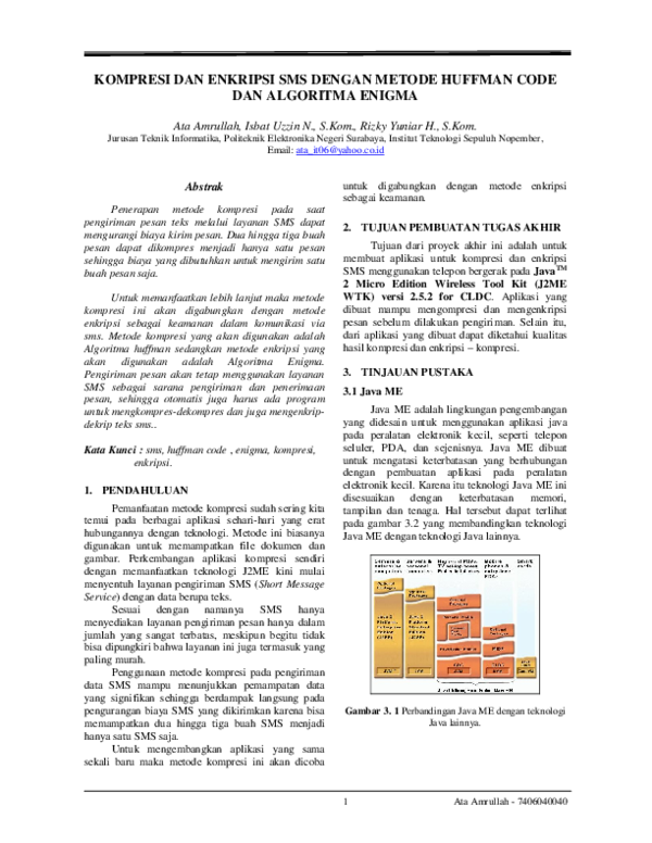 Pdf Kompresi Dan Enkripsi Sms Menggunakan Metode Huffman Code Dan Algoritma Enigma