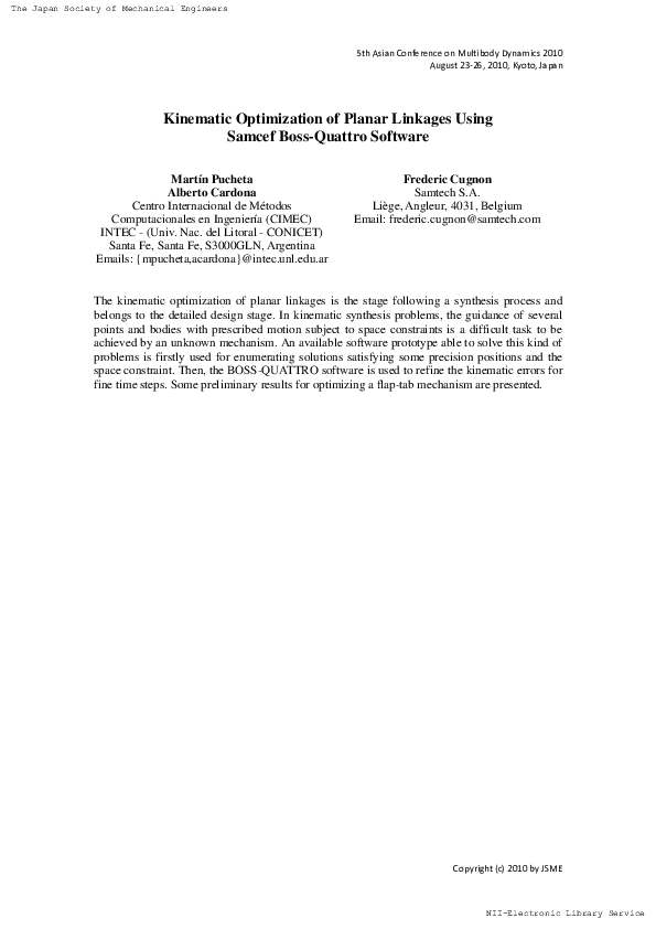 (PDF) 58553 KINEMATIC OPTIMIZATION OF PLANAR LINKAGES USING SAMCEF BOSS ...