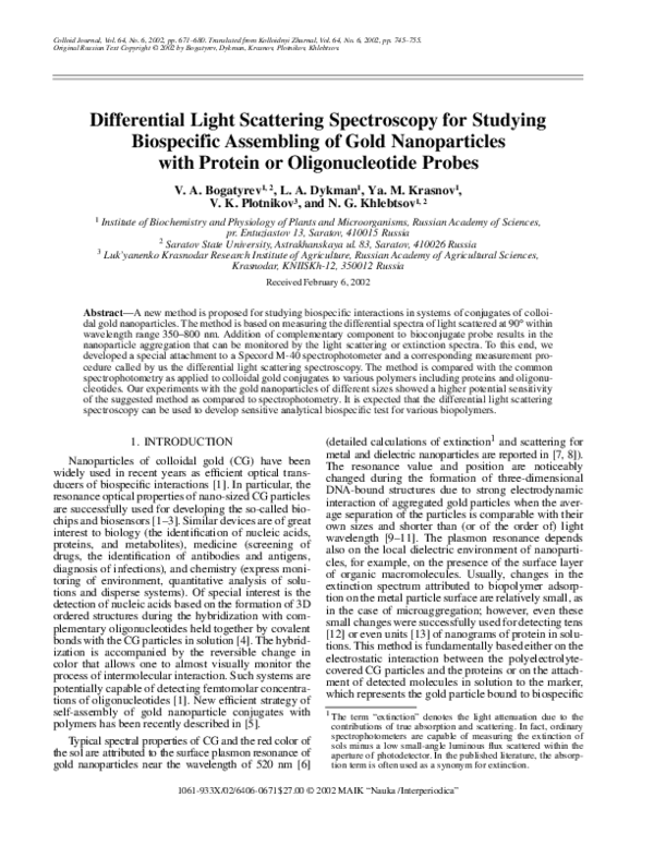 (PDF) Differential Light Scattering Spectroscopy for Studying ...