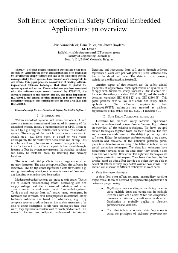 Pdf Soft Error Protection In Safety Critical Embedded Applications An Overview