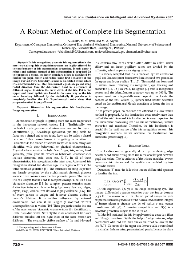 (PDF) A robust method of complete iris segmentation