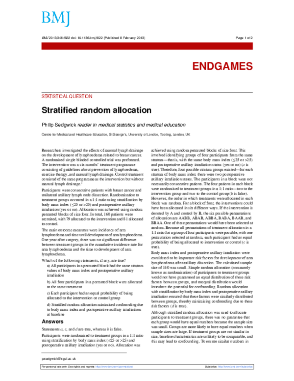 (PDF) Stratified random allocation