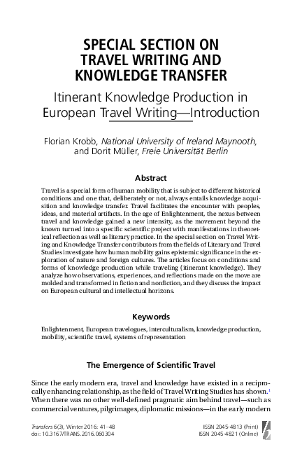 (PDF) Itinerant Knowledge Production in European Travel Writing ...