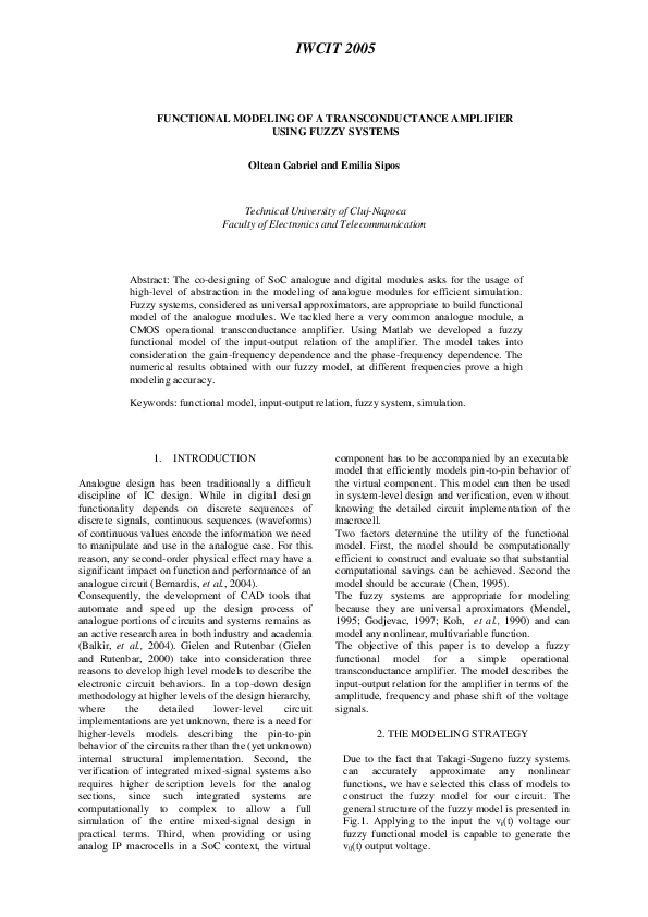 (PDF) Functional Modeling of a Transconductance Amplifier Using Fuzzy Systems | Gabriel Oltean ...