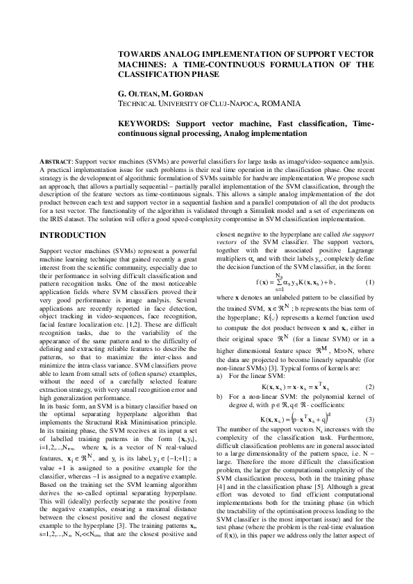 Pdf Towards Analog Implementation Of Support Vector Machines A Time Continuous Formulation Of 7815