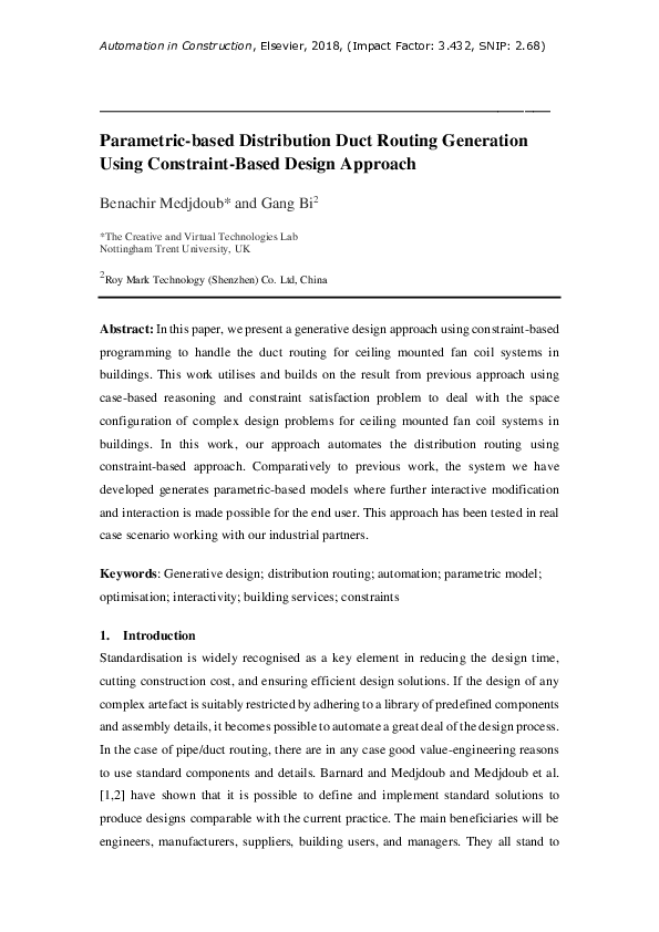 Pdf Parametric Based Distribution Duct Routing Generation Using Constraint Based Design Approach