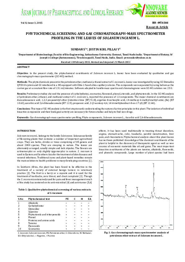 (PDF) Phytochemical Screening and Gas Chromatograph􀇧mass Spectrometer Profiling in the Leaves of ...